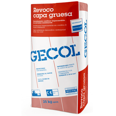 Mortero de alta resistencia, Revoco capa gruesa de Gecol. Saco 25 kg - SOPREMA IBERIA